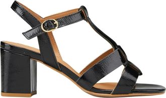 Cosmoparis Femme, Chaussures, Noir, Taille: 40 EU Sandales Noires en Cuir Craquel&eacute; avec Talon Bloc de 7cm