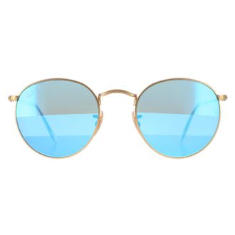 Ray-Ban Lunettes De Soleil Ray-Ban Rond En M&eacute;tal 3447 112/4L Miroir Flash Polaris&eacute; Bleu Bleu