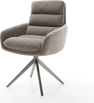 DELIFE Drehstuhl Abelia-Flex mit Armlehnen Strukturstoff Soft Taupe Kreuzgestell breit Graphit 360&deg; drehbar Wippfunktion, Esszimmerst&uuml;hle
