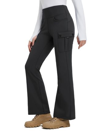 Baleaf Damen Thermohose Cargohose Wanderhose Dick Outdoor Schlaghose Schwarz XXL