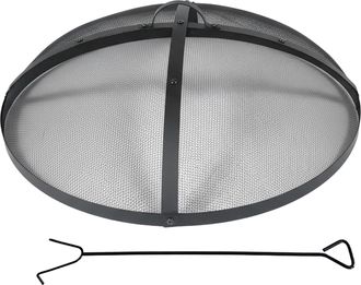 Relaxdays Funkenschutz f&uuml;r Feuerschale, &Oslash; 70 cm, inkl. Sch&uuml;rhaken, mit Griff, rundes Funkenschutzgitter, Stahl, schwarz