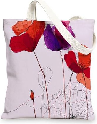 Generic Sac fourre-tout en toile artistique floral, sac de courses réutilisable, léger et lavable avec bandoulière pour T, pêche, 13x15 Inch