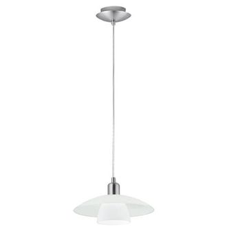 Eglo Suspension Brenda, suspension 1 flamme, lampe suspendue en acier nickel mat et verre blanc satin&eacute;, douille E14, &Oslash; 29 cm