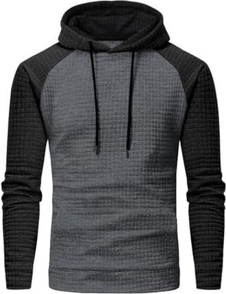 Generic Sweat &agrave; capuche l&eacute;ger uni pour homme - Automne et hiver - Tendance - D&eacute;contract&eacute; - &Agrave; carreaux - Manches longues - Pour entra&icirc;nement int&eacute;rieur et ext&eacute;r
