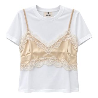 Aniye By T-shirt avec Brassi&egrave;re en Dentelle - Femme - Tops - Blanc - Taille: 40 FR