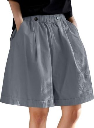 Generic Short d&eacute;t&eacute; l&eacute;ger pour Femme - Bermuda - Coupe Droite - en Mousseline - avec Poches - Taille &eacute;lastique - D&eacute;contract&eacute; - Longueur Genou - pour lext&eacute;rieur