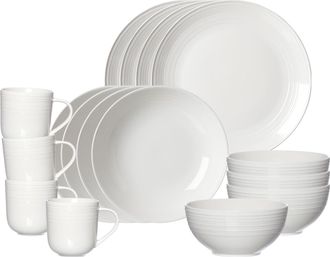 Ritzenhoff & Breker Levi Kombiservice 16-teilig, Teller Schalen und Becher für 4 Personen, Skandinavisches Design mit feinem Rillenrelief, Mix & Match Geschirr, Porzellan