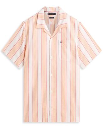 Tommy Hilfiger Baumwoll-Kurzarmhemd mit Streifen und Netzstruktur, Regular Fit in