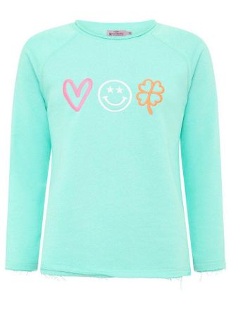 Zwillingsherz Sweatshirt Love Smile Luck mit Used-Look Kanten und Stickerei vorne und hinten