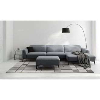 Studio Copenhagen home24 Ecksofa mit Longchair Grau Webstoff Saia 328cm Longchair davorstehend rechts Modern