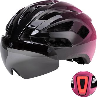 Lixada Fahrradhelm Herren Damen mit Abnehmbarer Magnetische Schutzbrille Visier und LED R&uuml;cklicht, Ultraleichter Radhelm Einstellbare Fahrradhelme, Unisex Mo