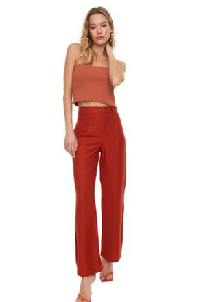 Trendyol Damen Ribbed Detailed Trousers Pants, Ziegelrot, 40 EU