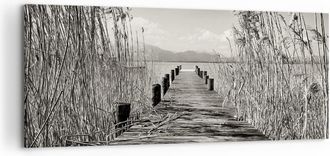 Arttor Wandbilder Dekoration Wohnzimmer Br&uuml;cke Pier Sepia Panorama Bilder auf Leinwand 120x50cm Leinwandbild Schlafzimmer K&uuml;che Wand Kunstdruck Art Gro&szlig; Wand