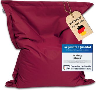BuBiBag Riesen Sitzsack XXL mit F&uuml;llung, Outdoor Sitzs&auml;cke f&uuml;r Kinder und Erwachsene, Beanbag mit waschbarem Bezug & &uuml;ber 3 Mio. EPS-Perlen (Weinrot 190x145cm