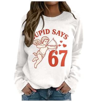 Generic 2026 Sweat-shirt &agrave; imprim&eacute; de lettres pour la Saint-Valentin, coupe ample, col rond, manches longues, confortable, usage quotidien, tissu tricot&eacute; doux