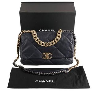 Chanel Navy Blue 19 Large Flap Bag Size L