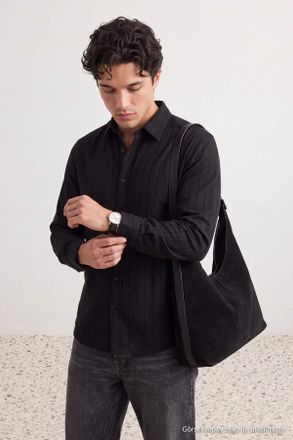 Trendyol MAN Herren Schwarz Einfarbig Lang Regular Fit Hemden