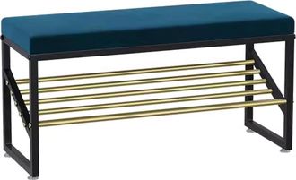 Generic Schlanke 2-stufige Schuhbank for Den Eingangsbereich Mit Samtgepolsterter Sitzfläche Und Metallrahmen for Flur Und Wohnzimmer(Blue,80 x 30 x 40 cm)