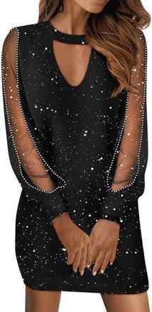 Generico Robe à paillettes pour femme de cérémonie à paillettes, robe de bal à paillettes années 80, robe de cocktail curvy, robe de Nouvel An femme Slim, mari