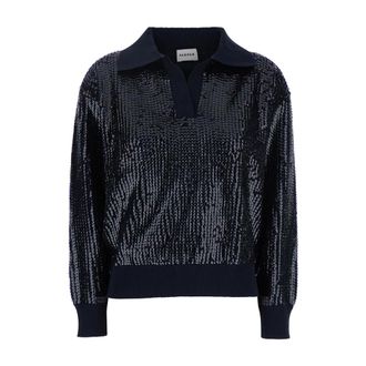 P.A.R.O.S.H. Blaue Pailletten Polo Kragen Pullover Frau - - Tops - Damen - Blau - L