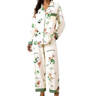 Generic Pyjama pour femme - Ensemble 2 pi&egrave;ces - Avec boutonni&egrave;re - Pyjama long - Deux pi&egrave;ces - V&ecirc;tement de nuit &eacute;l&eacute;gant - Col en V - V&ecirc;tement de nuit - V&ecirc;teme