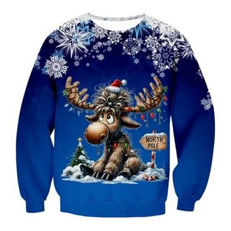 Generic Pull de Noël moche pour homme - Imprimé en 3D - Renne - Père Noël - Col rond - Manches longues - Coupe ample - Cadeau pour homme et femme, Bleu - b, 3