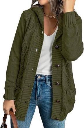 Generic Pull dhiver pour femme grande taille avec capuche avant et poches, vert militaire, 4XL