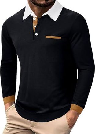 Generic Polo classique tendance pour homme, coupe classique, boutonn&eacute;, l&eacute;ger et respirant, Noir, XXL