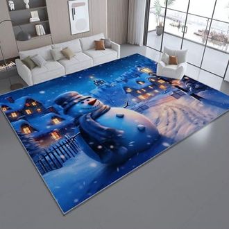 Generic Tapis de Salon 160 x 230 cm - Antid&eacute;rapant, Doux Lavable en Machine, Motif Sc&egrave;ne De No&euml;l De Dessin Anim&eacute; Sc&egrave;ne De Neige - Tapis de Sol pour Chambre, S