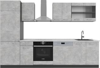 Vicco Küchenzeile R-Line, Küchenblock, Beton/Anthrazit, 300 cm, AP Marmor