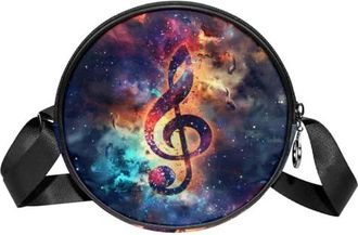 Generic Petit sac &agrave; bandouli&egrave;re Circle pour femme, motif notes de musique, sac &agrave; dos &agrave; bandouli&egrave;re avec fermeture &eacute;clair, bretelles r&eacute;glables, sac &agrave; main rond