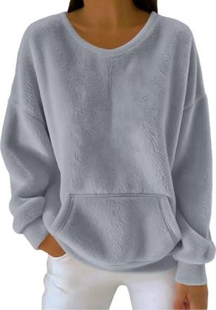 Generic Sweat-shirts pour femmes UK Sweatshirt de couleur unie surdimensionn&eacute; haut col rond manches longues automne hiver d&eacute;contract&eacute; confortable automne mode