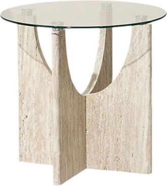 The Home Deco Factory Table dappoint ronde effet travertin et verre PIETRA