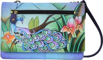 Anuschka Damen 18341834cartera Con Cordón De Piel Pintada A Manohandgemaltes Leder-Organizer-Brieftasche, Schnur Geldbörse, Midnight Peacock