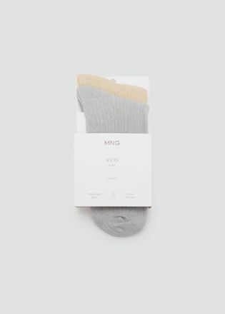 Mango Lot 2 paires de chaussettes Lurex maille c&ocirc;tel&eacute;e gris - Femme - Taille unique - MANGO
