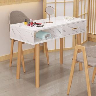 Generic Manicure Table Station Professional Nail Art with Drawer Friendly Panels and Imitation Marble Desktop Solid Wood Legs Workbench for Nail Technicians (