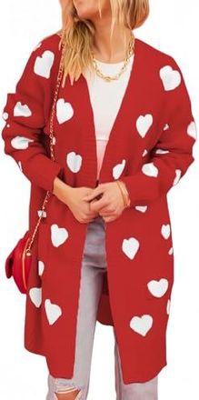 Generic Cardigan en tricot pelucheux en forme de coeur pour femme, col en V, ouvert sur le devant, tricot c&ocirc;tel&eacute; en forme de coeur, manteau ample en tricot av