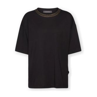 Elena Miro Baumwoll-T-Shirt mit Nieten und seitlichen Schn&uuml;rungen - - Tops - Damen - Schwarzk - S