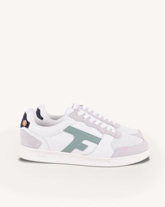 Faguo Baskets en cuir blanc et lichen