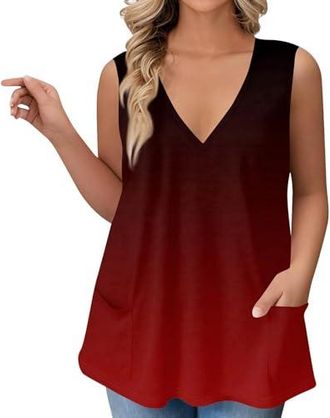 Generic Debardeur Femme Chic et &eacute;l&eacute;gant Gradient Chemisier sans Manche Imprim&eacute; D&eacute;bardeur Crop Top Ete Haut Chic et Elegant Fluide Ample Caraco Vetement Femme 