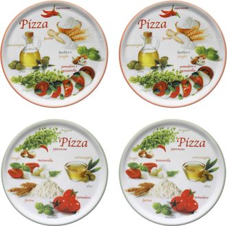 MamboCat 4er Set Pizzateller Napoli Green & Red Ø 32 cm I Weisse Porzellanteller mit bunten Motiven zum Servieren für Antipasti und Tomate-Mozzarella I Pizzapl