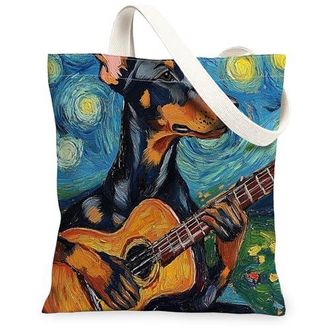 Generic Doberman Sac fourre-tout r&eacute;utilisable en toile pour faire du shopping Motif guitare &eacute;toil&eacute;e 33 x 38 cm