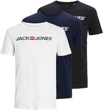 Jack & Jones Jack & Jones JJECORP Logo Tee SS Crew Neck 3PK MP T-Shirt, Blanc/Pack : 1 Noir, 1 Bleu Marine, 1 Blanc, XXL (Lot de 3) Homme