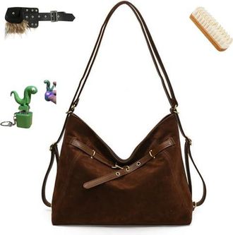 Generic Sac seau 3 en 1 en daim + gomme en daim + ceinture en fourrure + porte-cl&eacute;s &agrave; bouton l&eacute;zard, bandouli&egrave;re r&eacute;glable, sac &agrave; dos &agrave; bandouli&egrave;re pour femme 