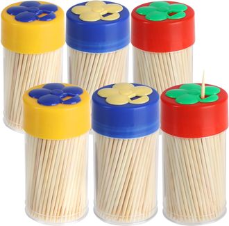 Com-Four 900x Zahnstocher aus Holz - 6 Dosen mit je 150 Zahnhölzern für den täglichen Gebrauch - Toothpicks - hölzerne Zahnstecher - 6,5 cm (900 Stück - Set1)