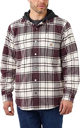 Carhartt Work in Progress Rugged Flex Relaxed Fit Flannel Fleece Lined Hooded Shirt Jac Chemise boutonnée Work Utility, Malt, XXL Homme