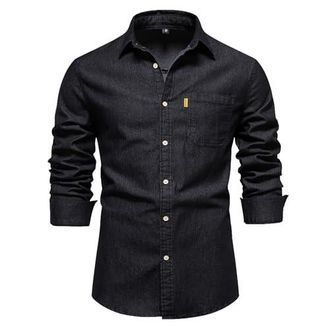 Generic Chemise en jean &agrave; manches longues pour homme, coupe droite, avec double poche, haut daffaires en jean, Z01-noir Chemises &agrave; manches longues pour homme,