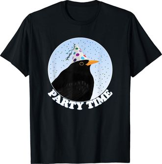 jz.birds Amsel Vogel Party Time Vogelfreund Ornithologe Gartenvogel T-Shirt