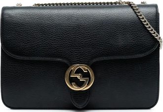 Gucci sac à bandoulière médium en cuir de veau Dollar à plaque Interlocking G (2016-2025) - Noir