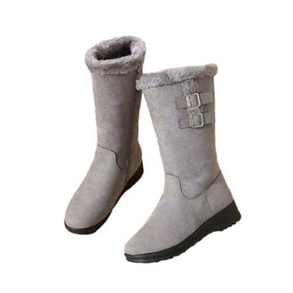 Generic JJDFW Bottes dhiver doubl&eacute;es en polaire avec semelle &eacute;paisse et plate, gris fonc&eacute;, 39 2/3 EU